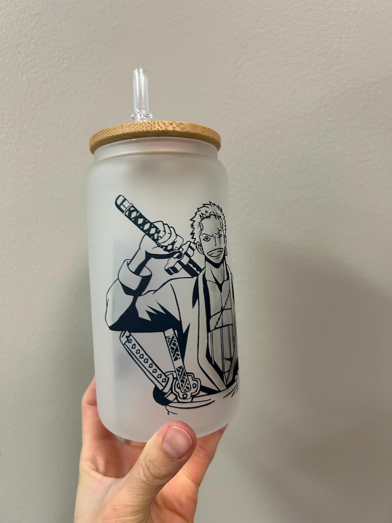 Anime Frosted Glass Cup | Iced Coffee Tumbler, Bamboo Lid - Etsy