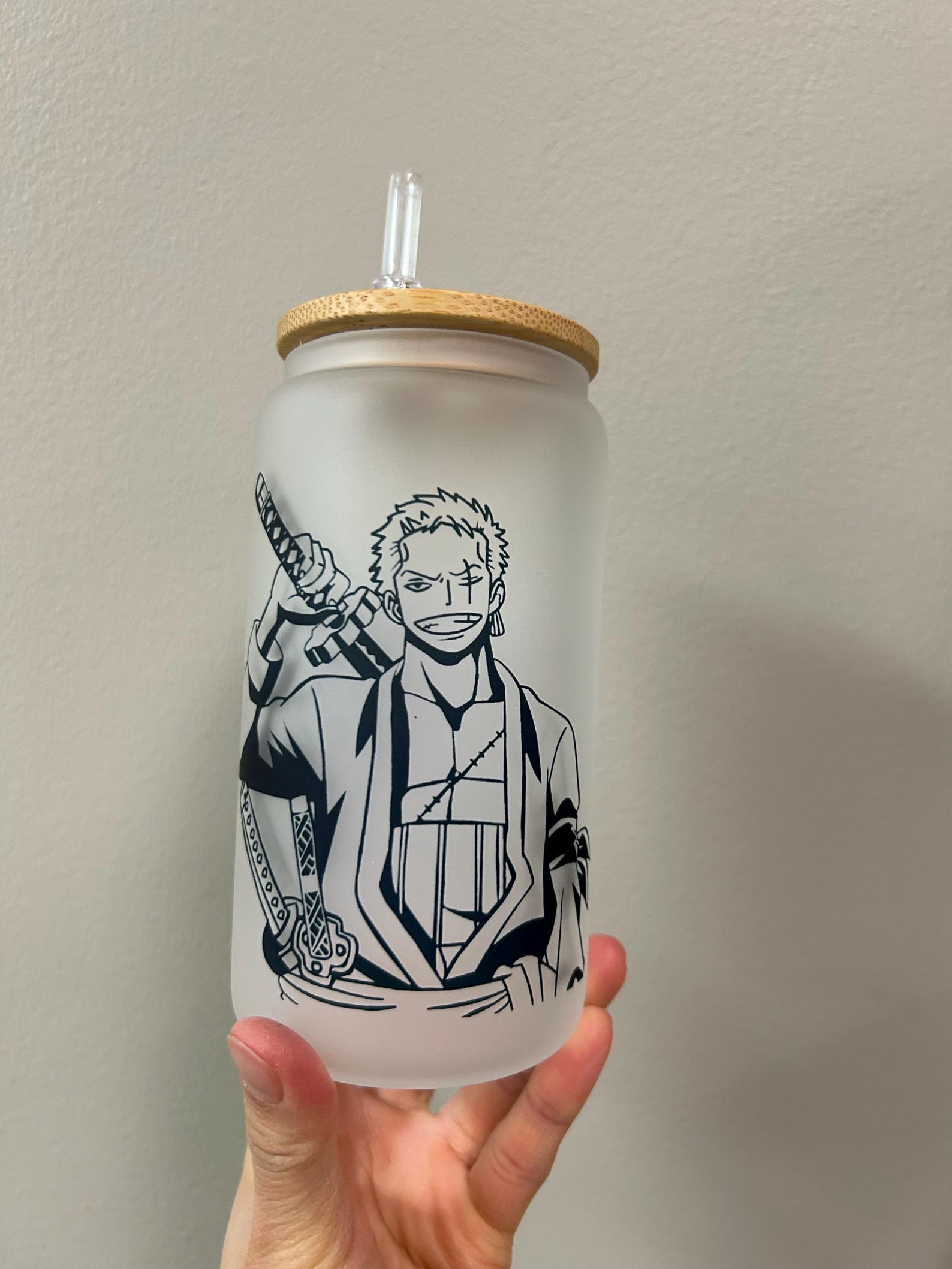 Anime Frosted Glass Cup | Iced Coffee Tumbler, Bamboo Lid - Etsy