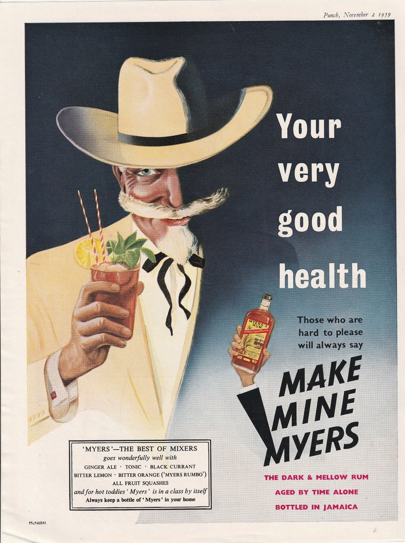 1959 MYERS RUM Magazine Advert - Etsy