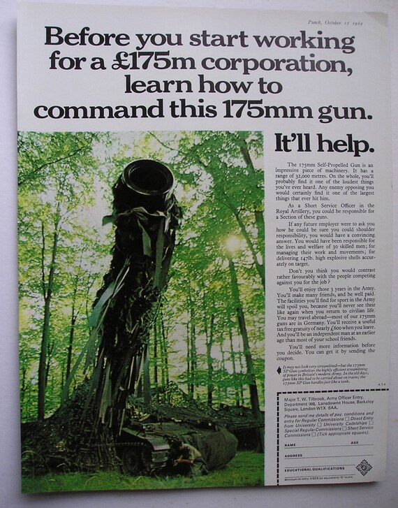 1969 ARMY RECRUITMENT Magazine Advert | Etsy
