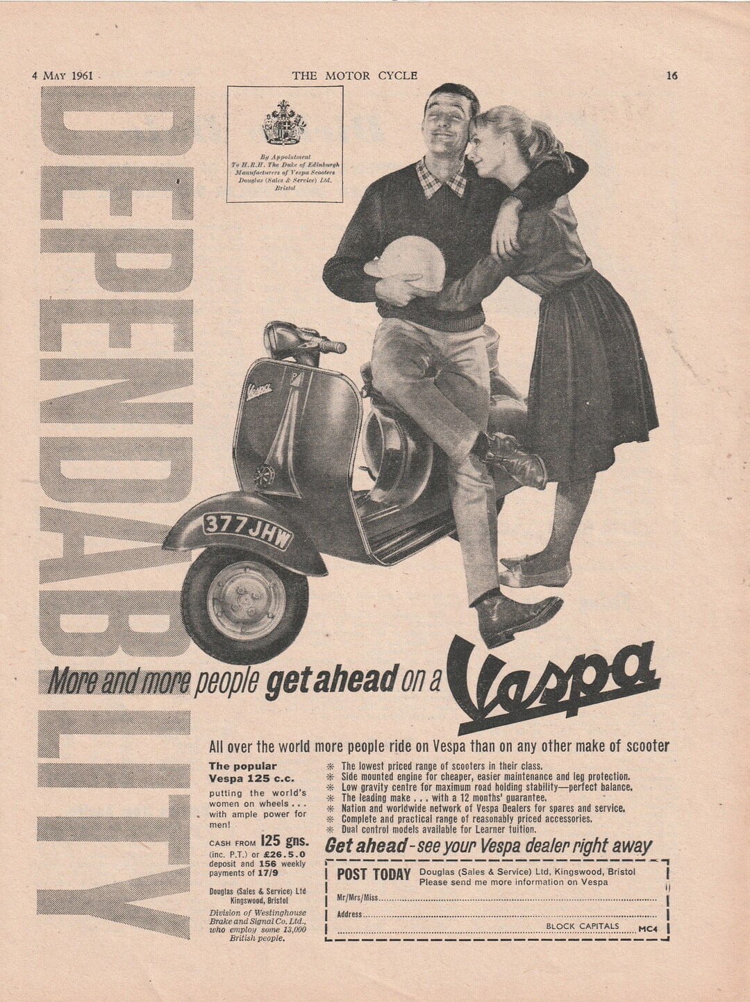 1961 VESPA MOTOR SCOOTER Magazine Advert - Etsy