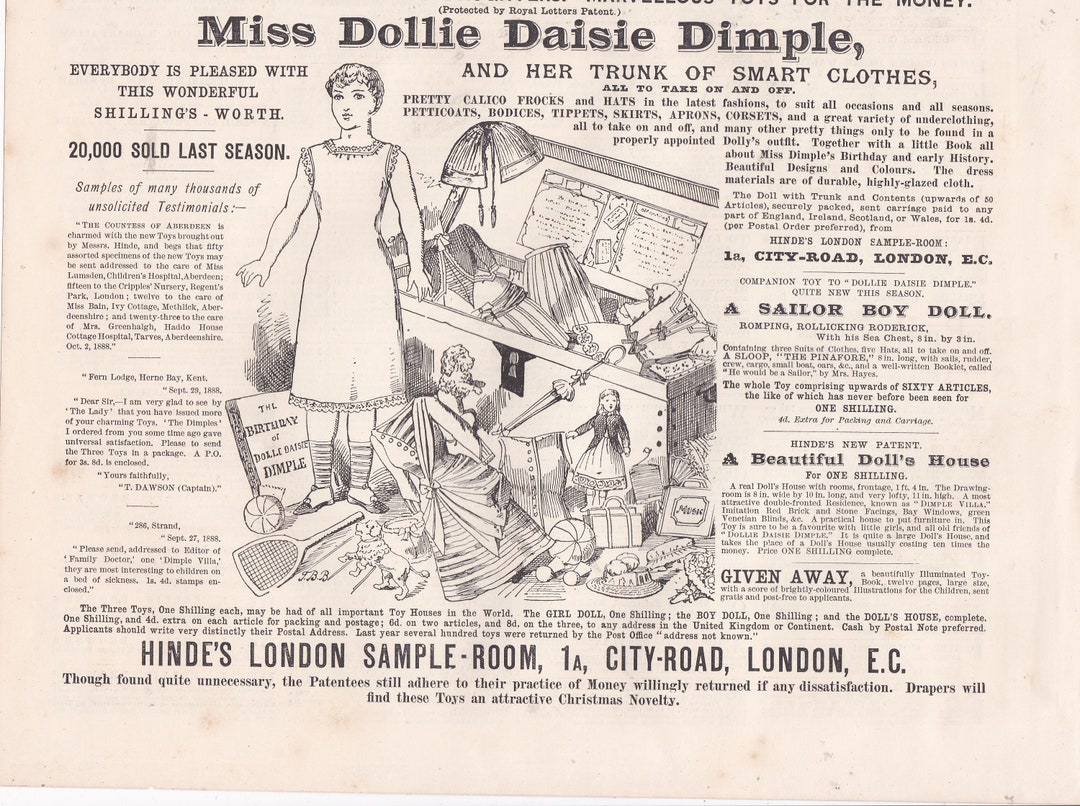 1888 MISS DOLLY DAISY Dimple Toys Magazine Advert - Etsy