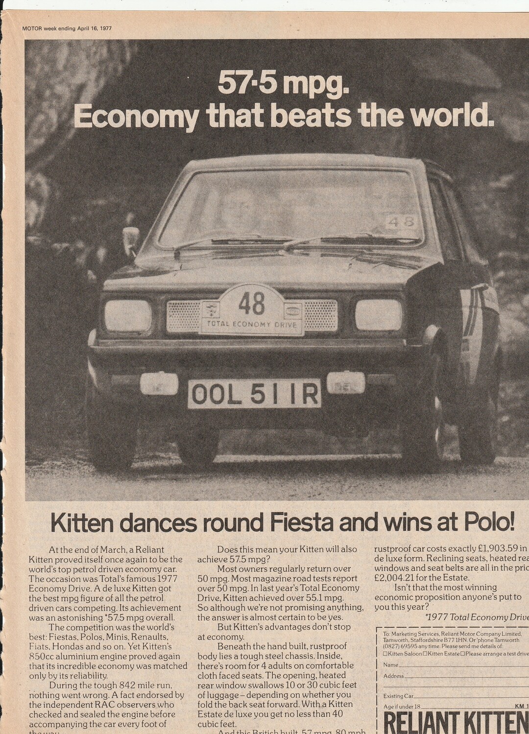 1977 RELIANT KITTEN Motor Car Magazine Advert - Etsy