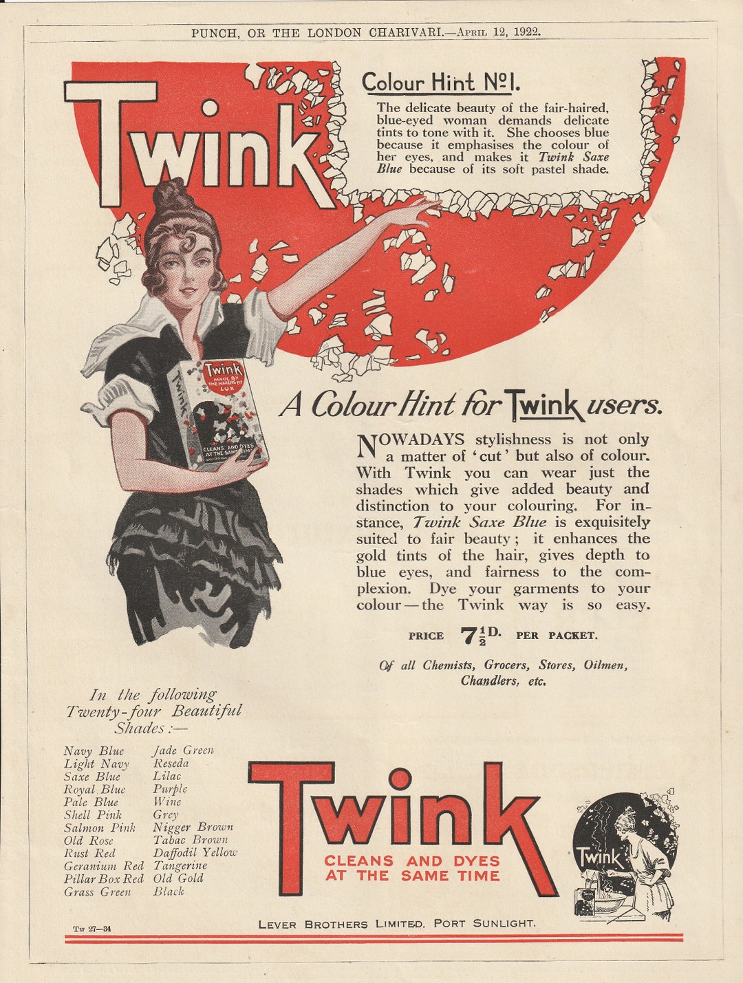 1922 Twink Clothes Dyes Magazine Advert Etsy