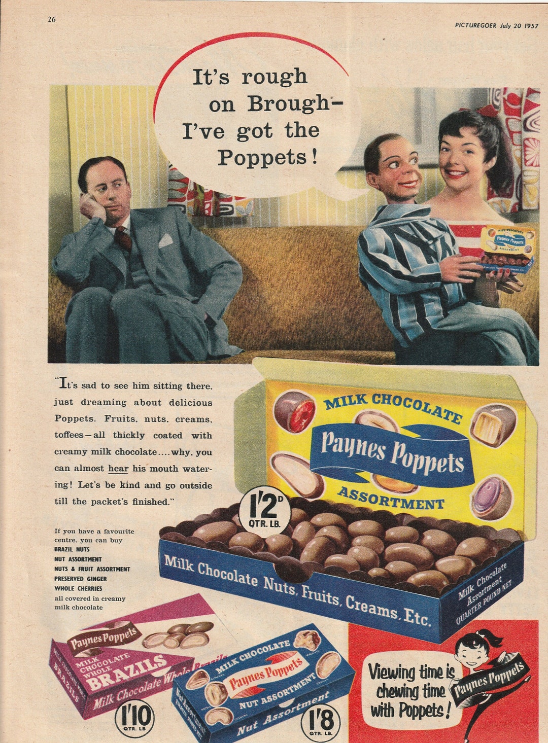 1957 PAYNES POPPITS CHOCOLATES Magazine Advert - Etsy