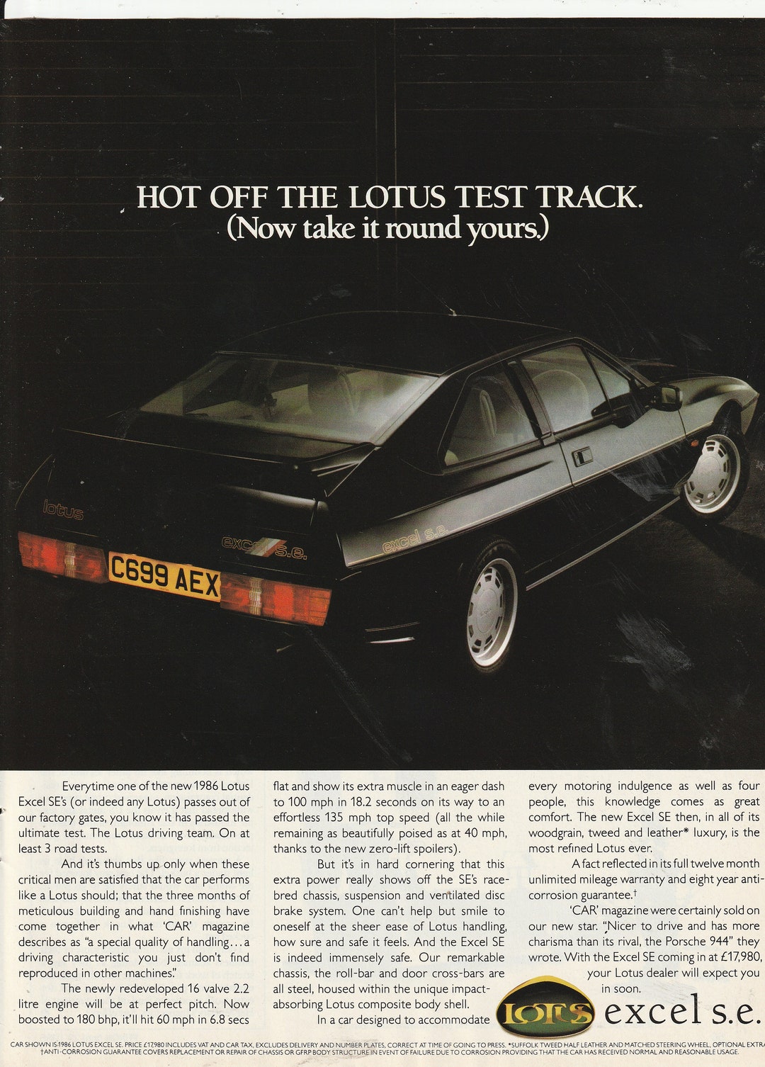 1986 LOTUS EXCEL SE Motor Car Magazine Advert - Etsy