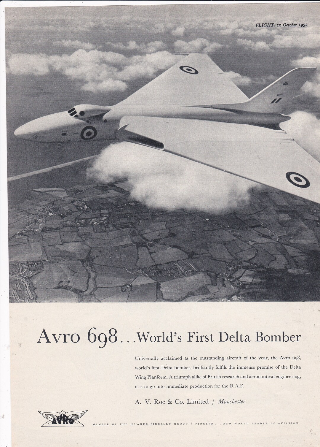 1952 AVRO 698 DELTA BOMBER Magazine Advert - Etsy