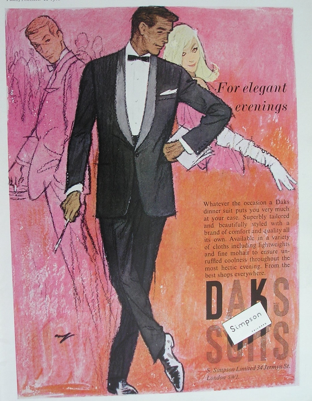 1961 DAKS DINNER SUITS Magazine Advert - Etsy