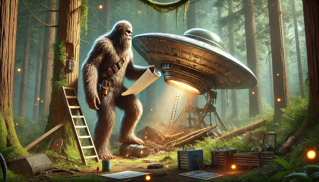 Sasquatch Working on UFO - Digital Download - Etsy