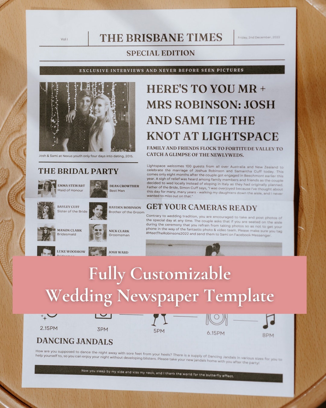 Wedding Day Newspaper | Order of Events, Bridal Party Introduction ...
