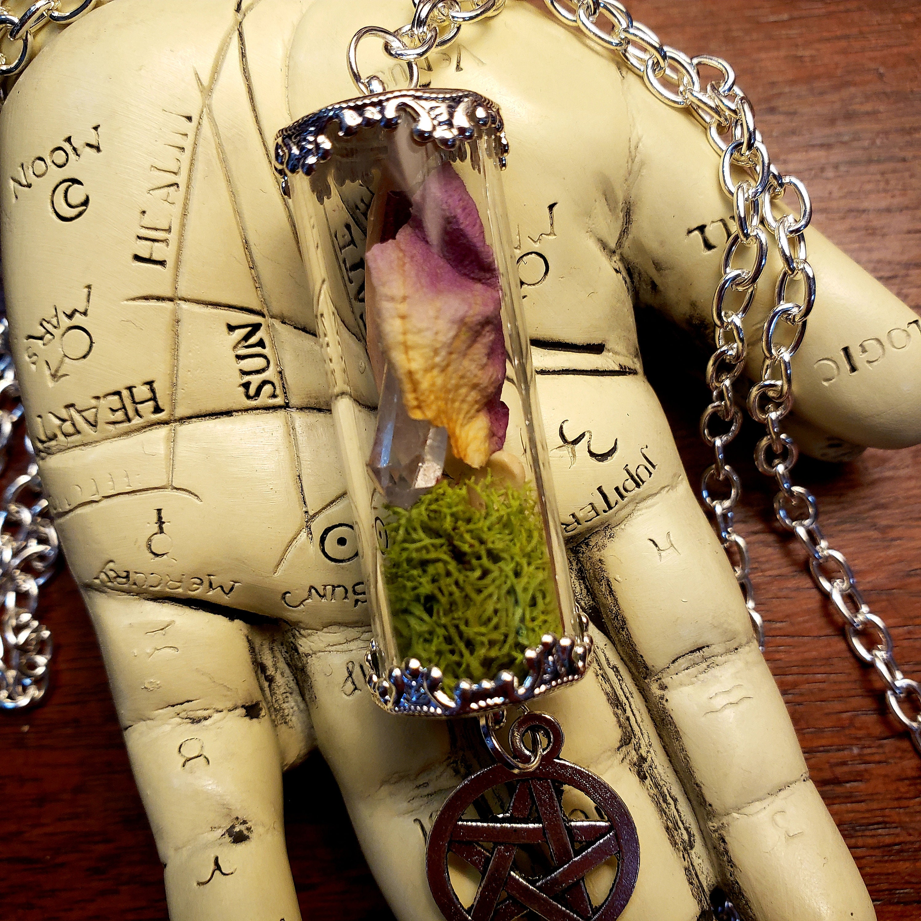 Quartz and Bone Pentagram Vial Pendant Necklace | Etsy