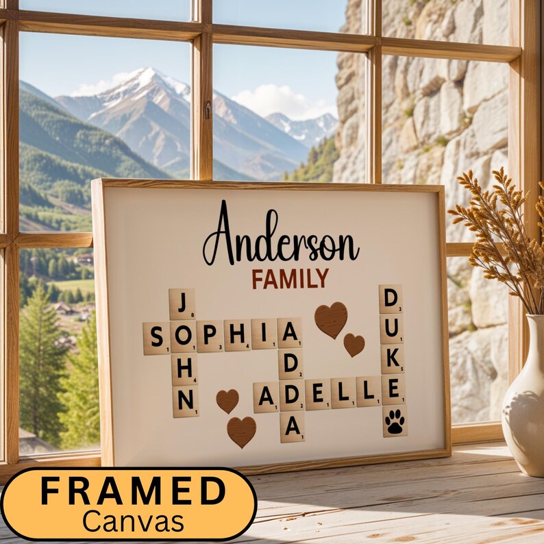 Custom Family Name Canvas Sign Wall Art, Scrabble Puzzle Style, Vivid ...