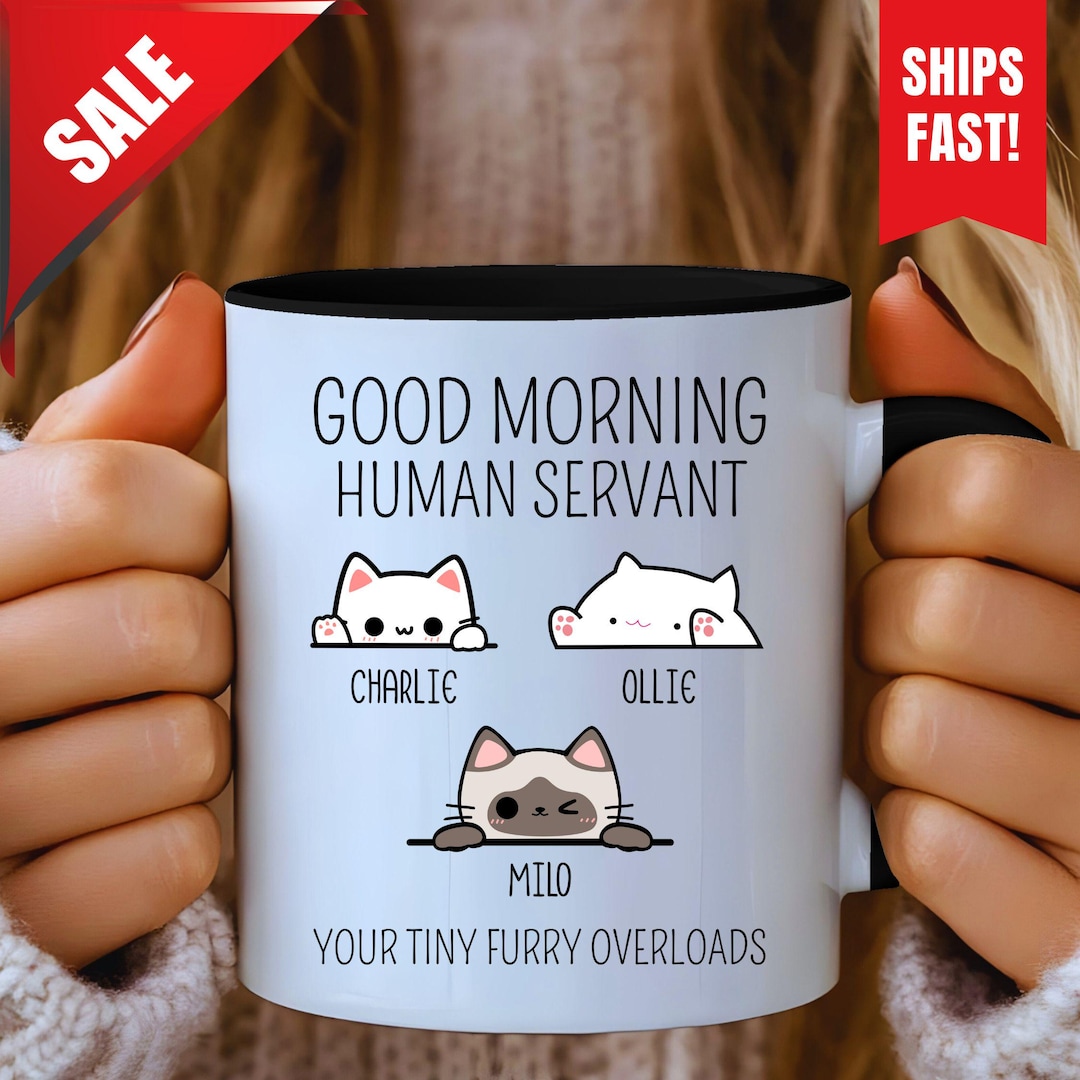 Good Morning Cat Human Servant, Cat Owner Mug, Personalized Coffee Mug ...