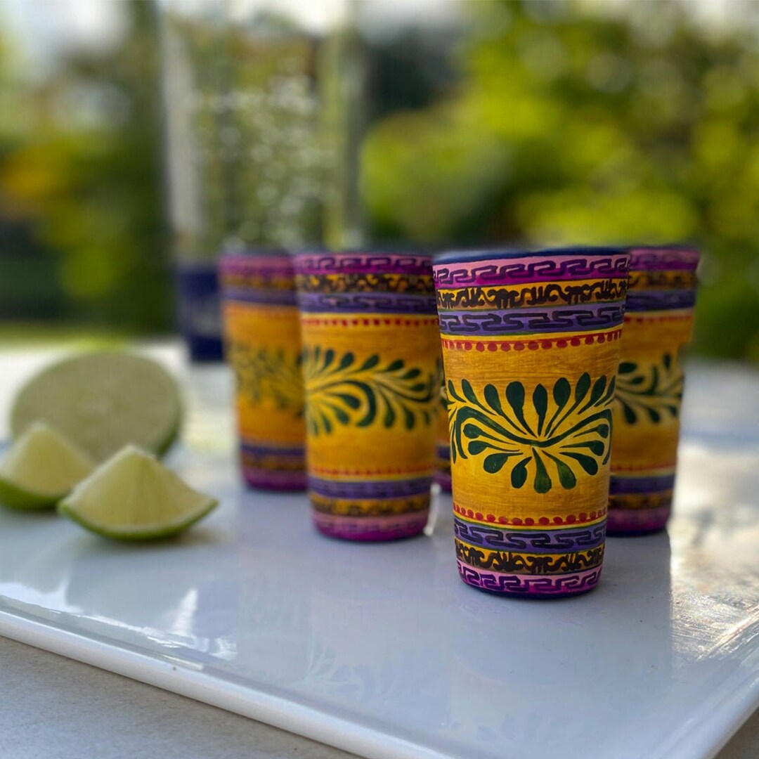 Hand Painted Tequila Shot Glasses, Set of 6, Color Fiesta - Etsy