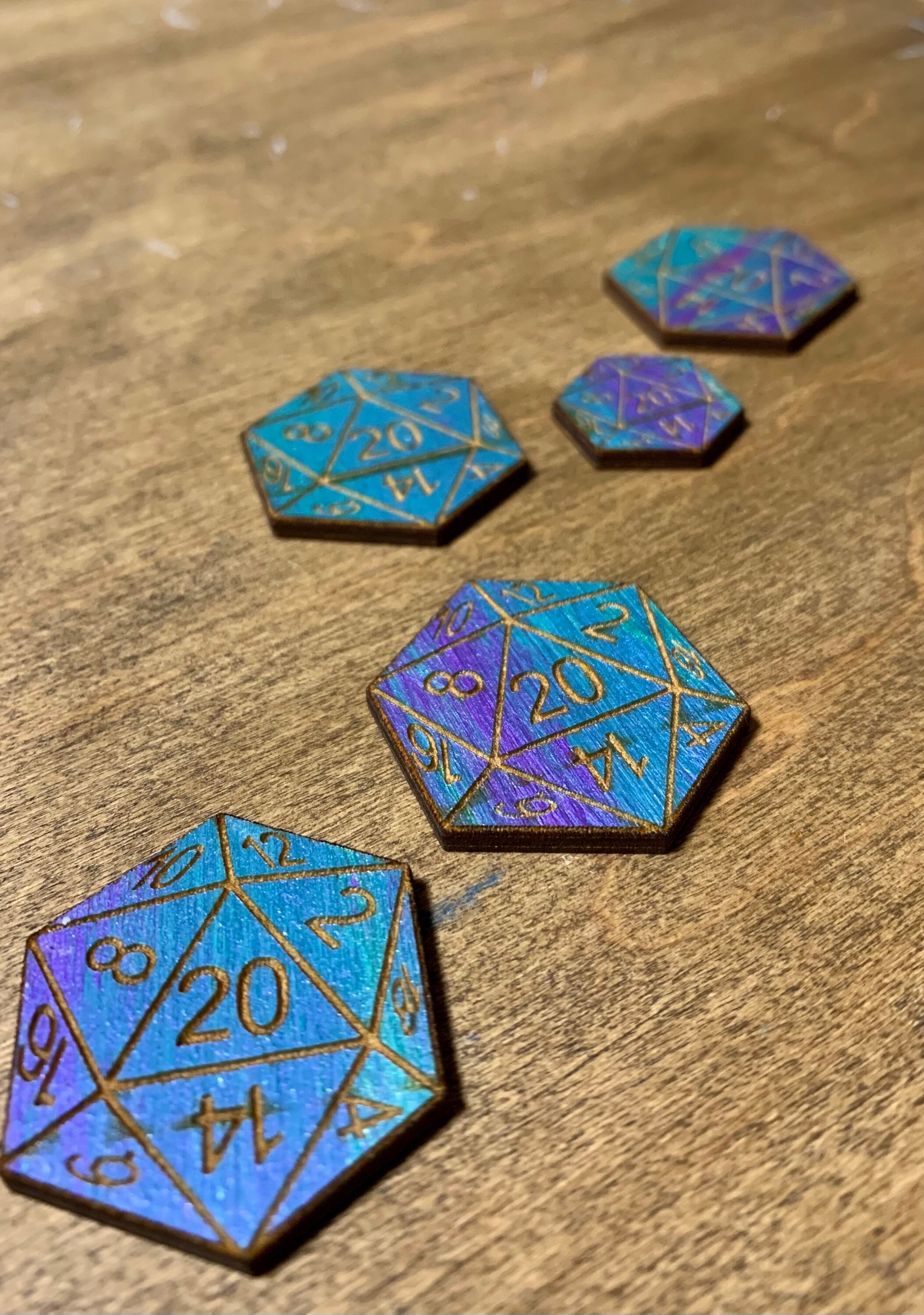 Hand painted Laser engraved D20 pins | Etsy