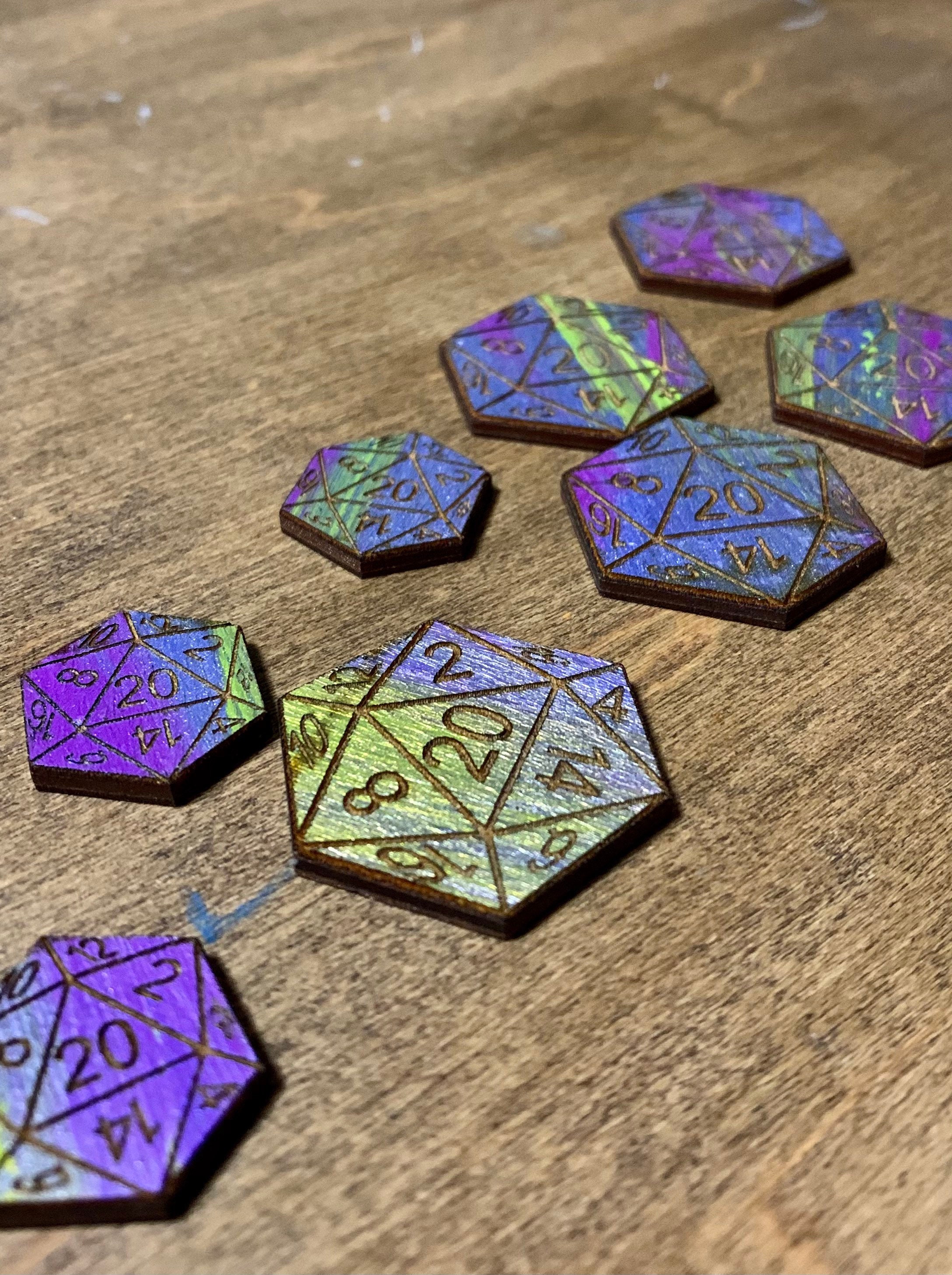 Hand painted Laser engraved D20 pins | Etsy