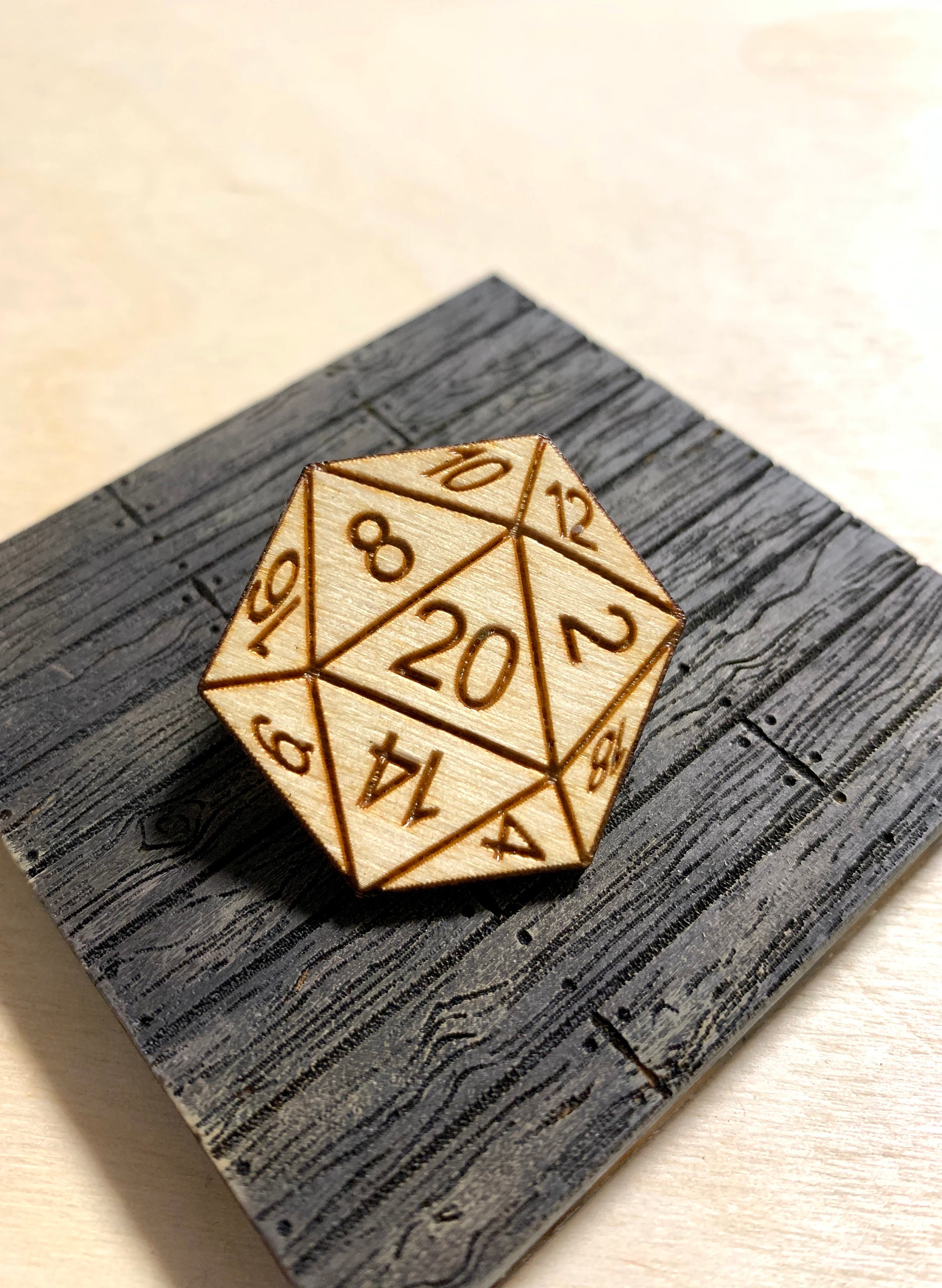 Large Laser Cut Birch Wood D20 Pin | Etsy