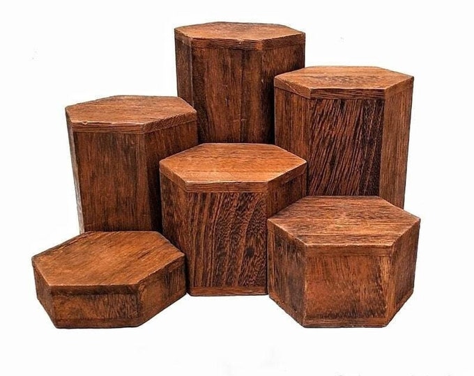 Set of 6 Large Brown Wooden Risers Block Natural Wood, Jewelry Pedestal ...