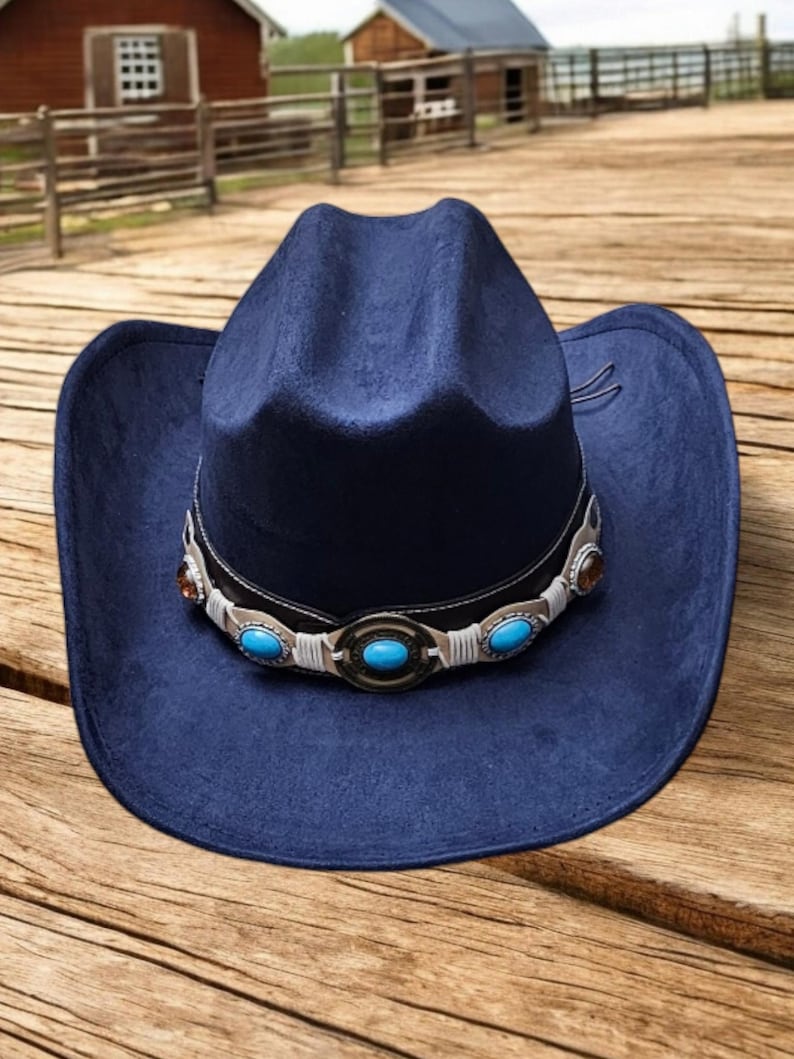 Navy Blue Faux Suede Cowboy Hat, Cowgirl Hat Fedora , Concert Hat - Etsy
