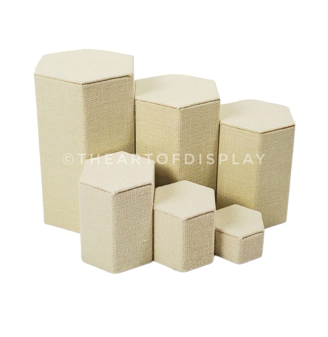 Beige Linen Risers, Set of 6, White Display Stand, Hexagon Risers ...