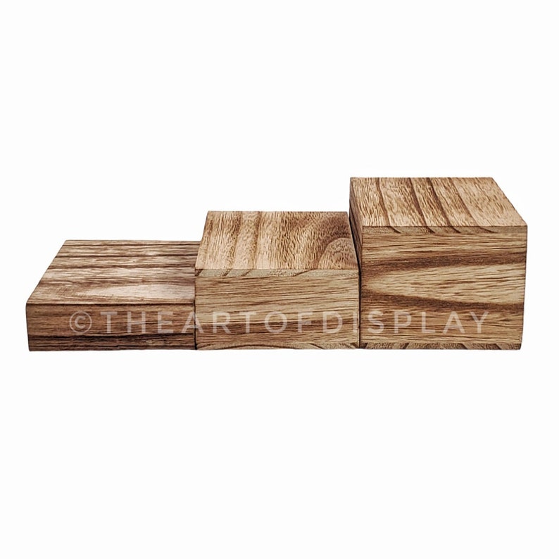 Set of 3 Oak Wooden Risers, Square Block Natural, Jewelry Pedestal ...