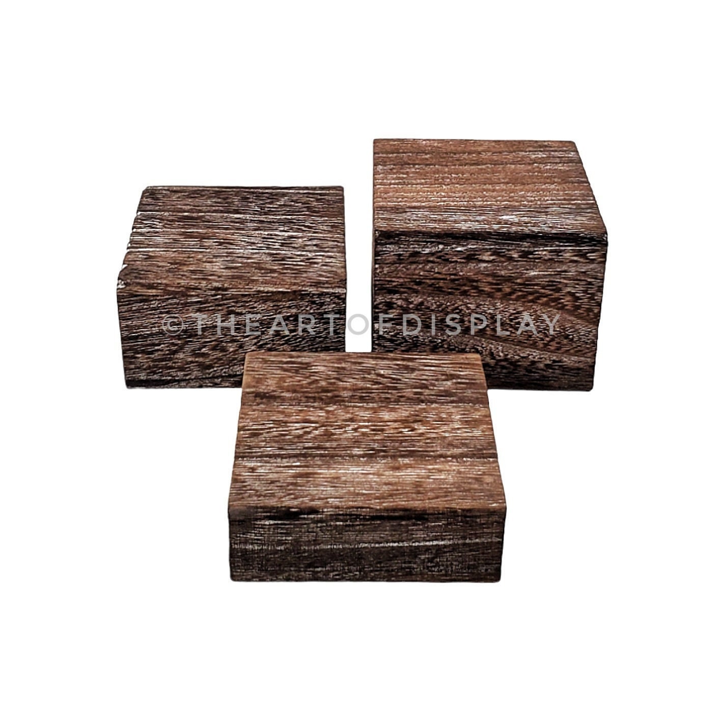 Set of 3 Dark Wooden Risers, Square Block Natural, Jewelry Pedestal ...