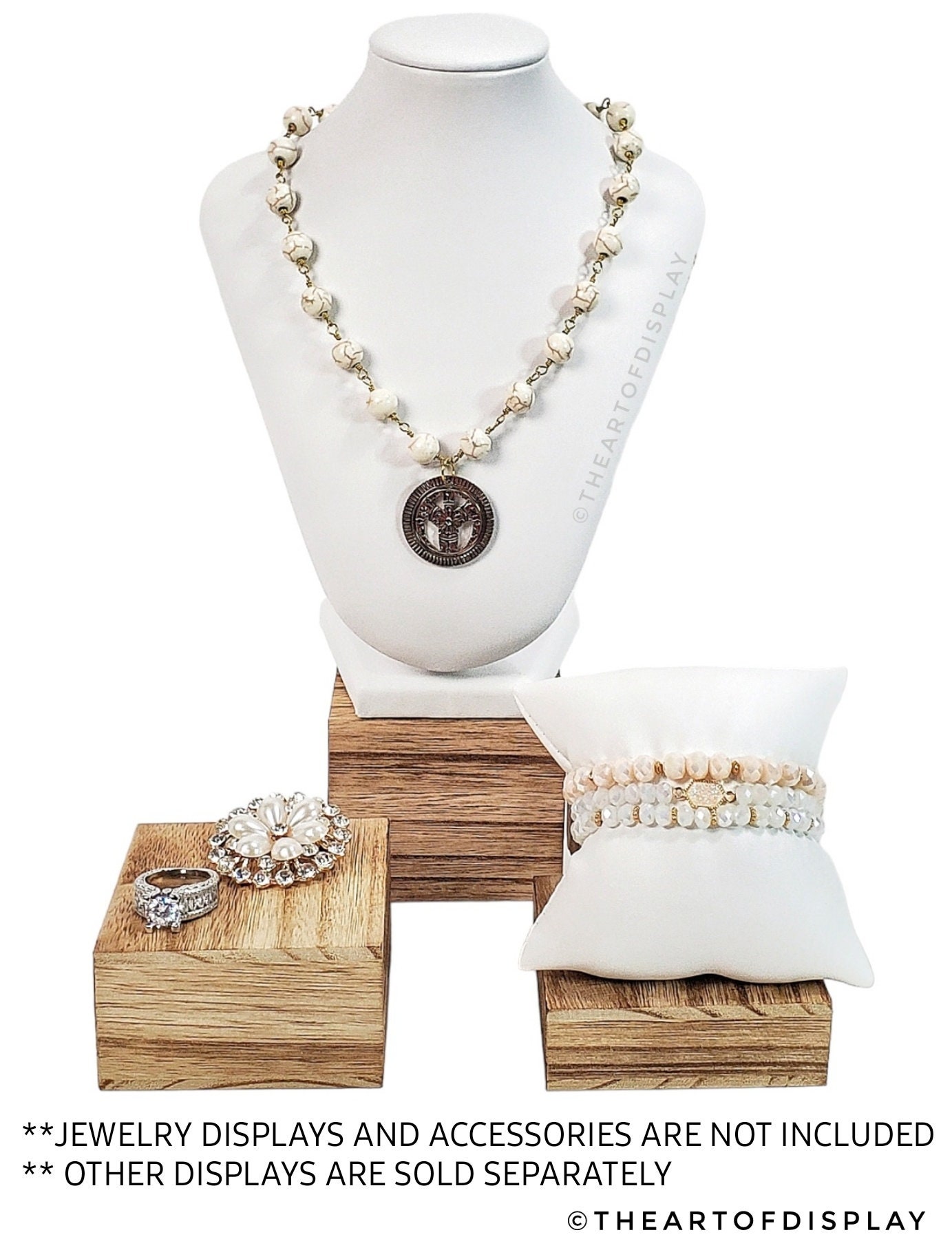 Set of 3 Oak Wooden Risers, Square Block Natural, Jewelry Pedestal ...