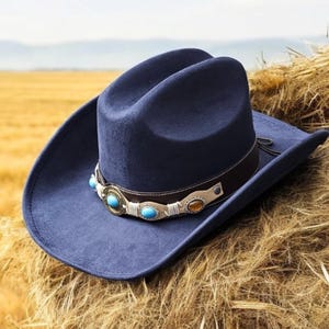 Navy Blue Faux Suede Cowboy Hat, Cowgirl Hat Fedora , Concert Hat - Etsy