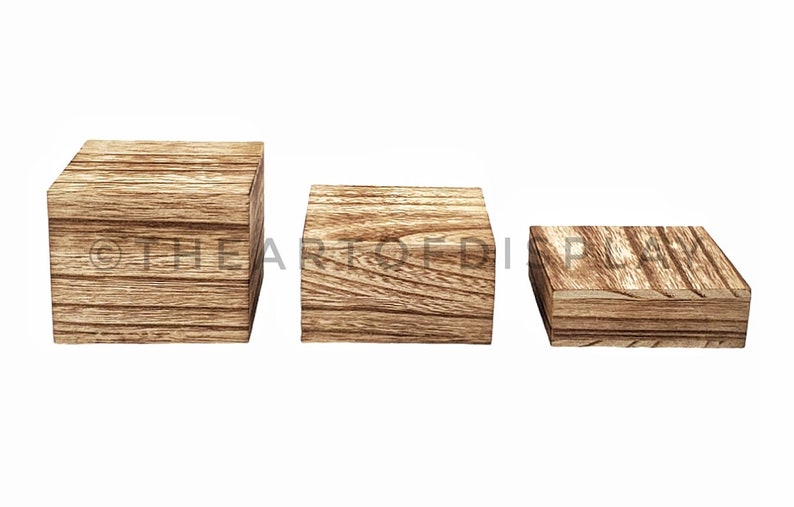 Set of 3 Oak Wooden Risers, Square Block Natural, Jewelry Pedestal ...