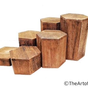 Set of 6 Large Brown Wooden Risers Block Natural Wood, Jewelry Pedestal ...