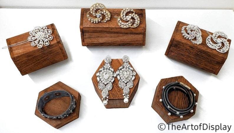 Set of 6 Large Brown Wooden Risers Block Natural Wood, Jewelry Pedestal ...