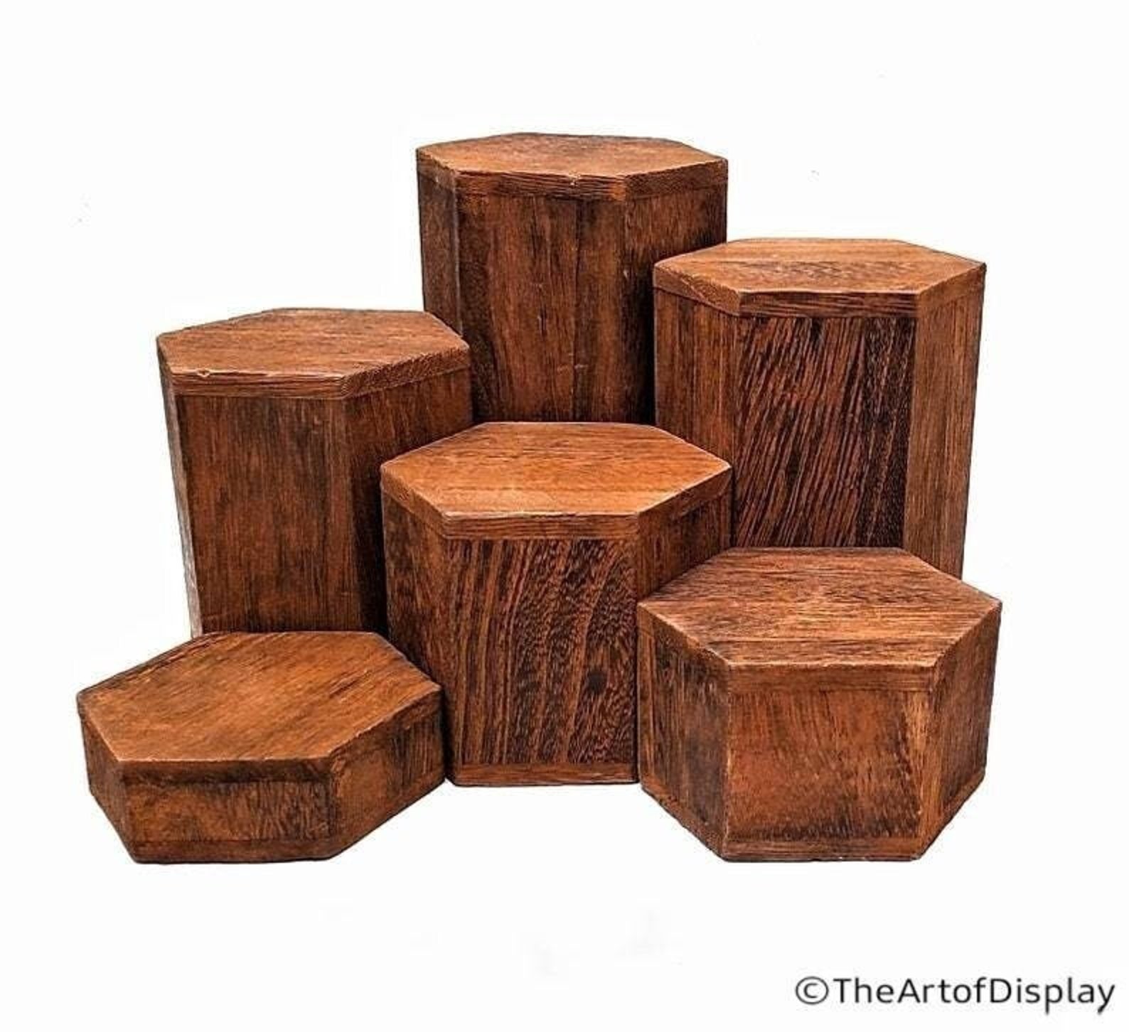 Set of 6 Large Brown Wooden Risers Block Natural Wood, Jewelry Pedestal ...