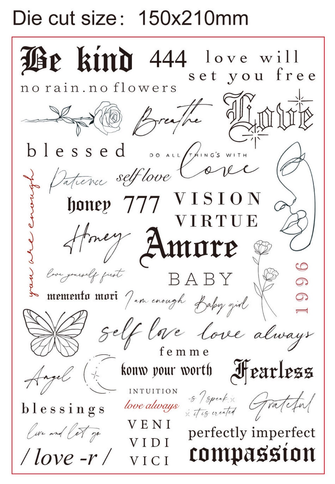 MEGA SHEET Line Drawing Temporary Tattoo, Butterfly Temporary Tattoo ...