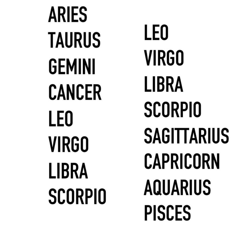 Zodiac Sign Temporary Tattoo Zodiac Writing in Bold Font - Etsy UK