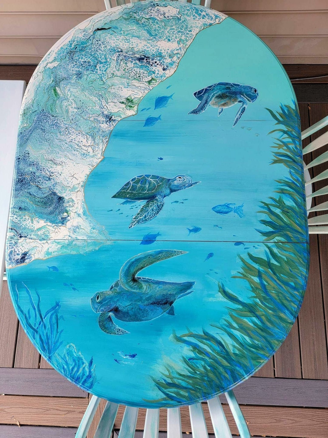 A Swim Above the Rest - Dining Room Turtle Table Set With Bench - Hand ...