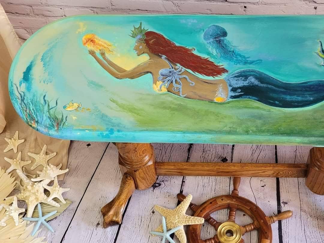 A Mermaid's Tale Sofa Table Hand Painted Octopus Fish Coral Reef ...