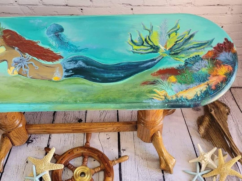 A Mermaid's Tale Sofa Table Hand Painted Octopus Fish Coral Reef ...