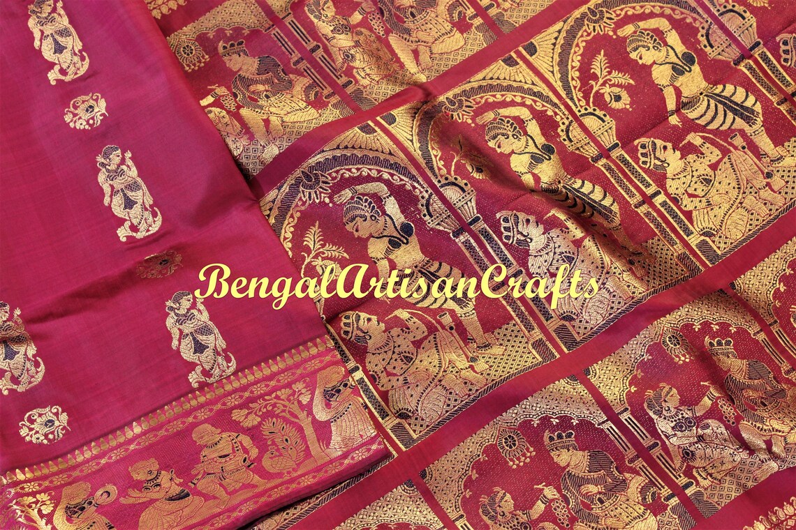 Authentic Bengal Baluchari Silk Saree | Katan Banarasi Silk Saree ...