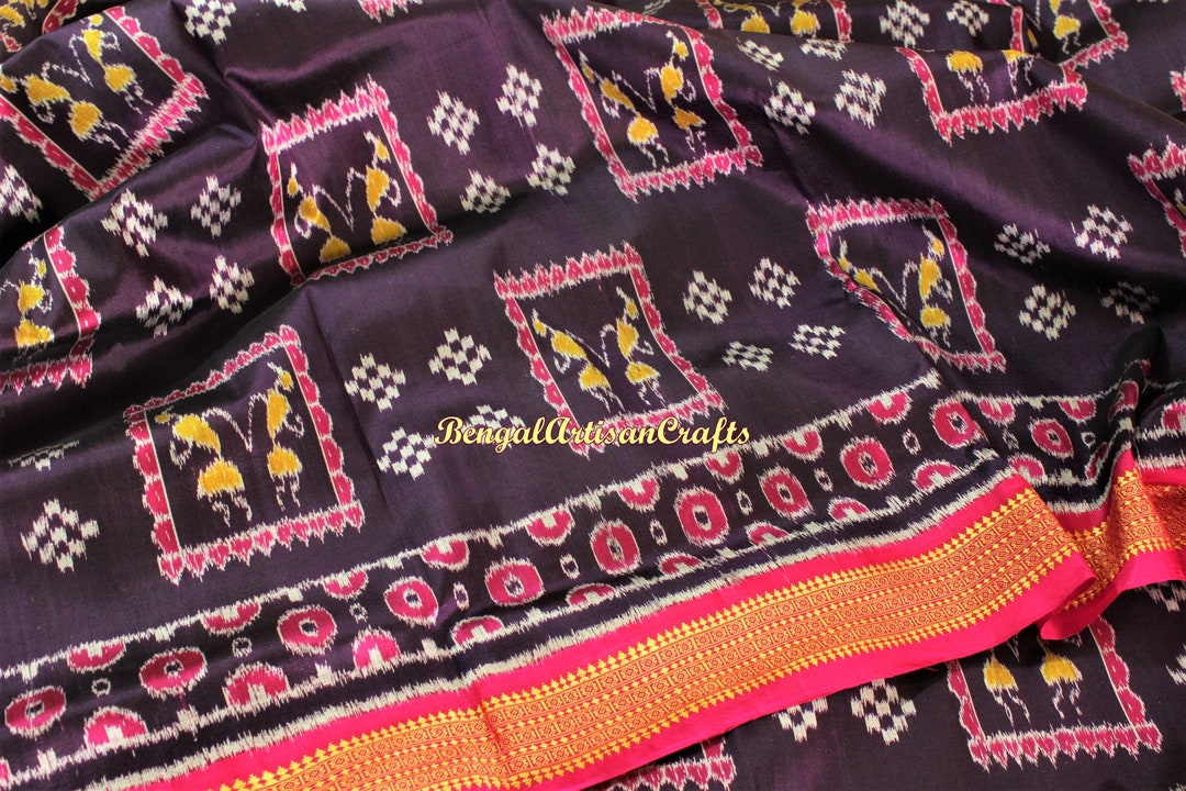 Tribal Sambalpuri Silk Saree With Bomkai Border Odissa Ikkat Saree ...