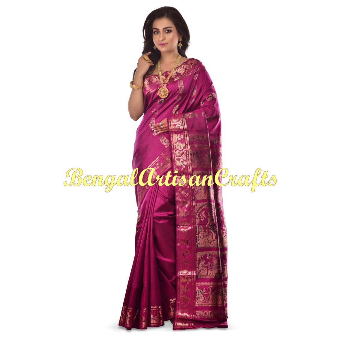 Authentic Bengal Baluchari Silk Saree | Katan Banarasi Silk Saree ...