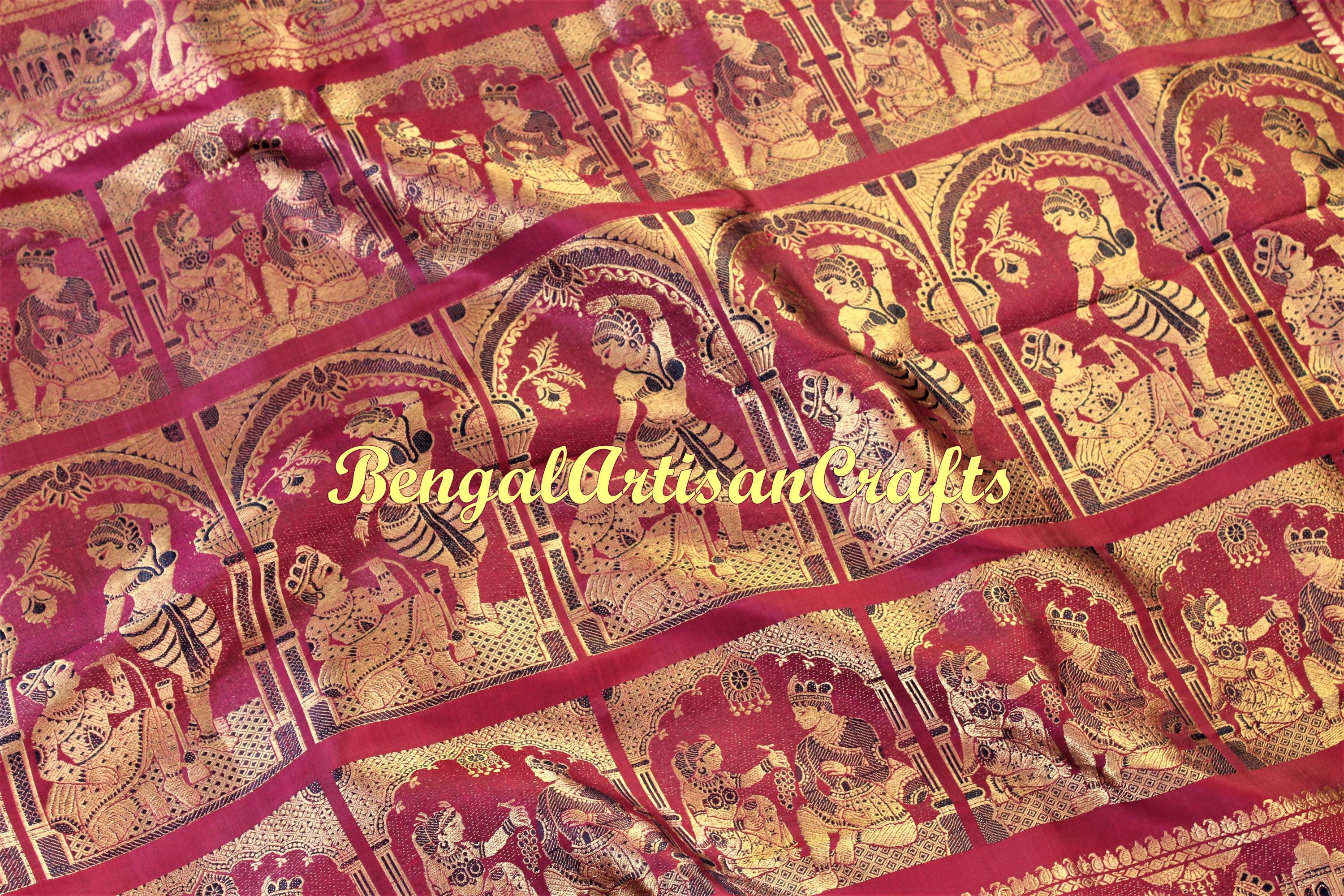 Authentic Bengal Baluchari Silk Saree | Katan Banarasi Silk Saree ...