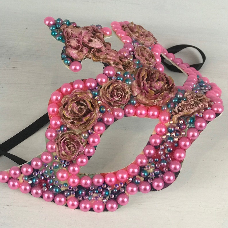 Handmade Rose Masquerade Mask: Rhinestone Party Mask - Etsy