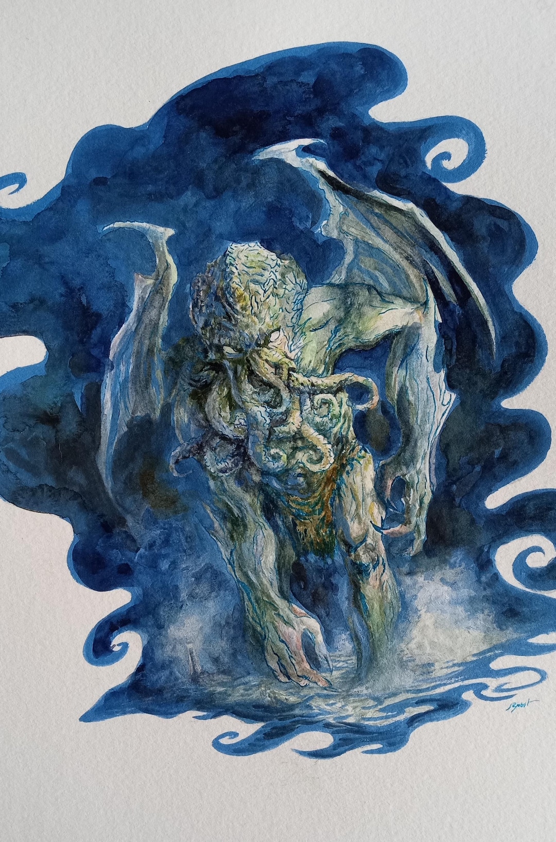 Cthulhu Original Fantasy Art Illustration Painting Watercolor - Etsy