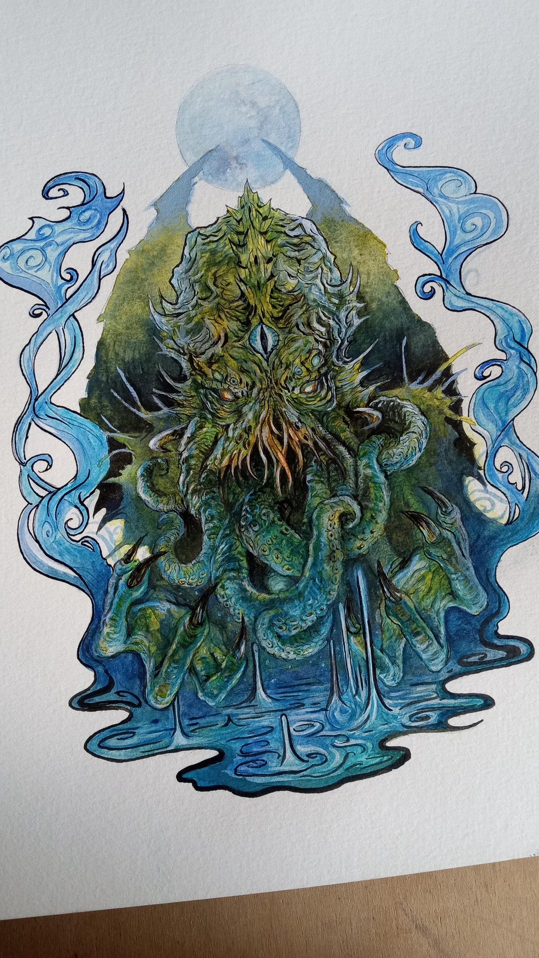 Cthulhu Original Fantasy Art Illustration Painting Watercolor - Etsy