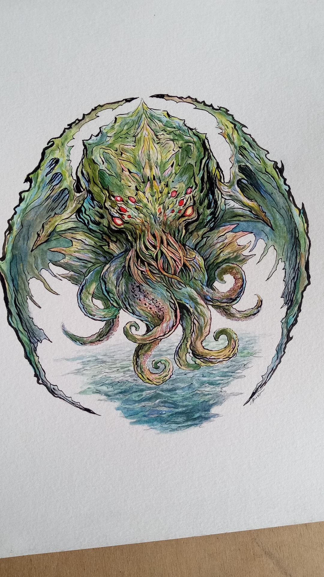 Cthulhu Original Fantasy Art Illustration Painting Watercolor - Etsy