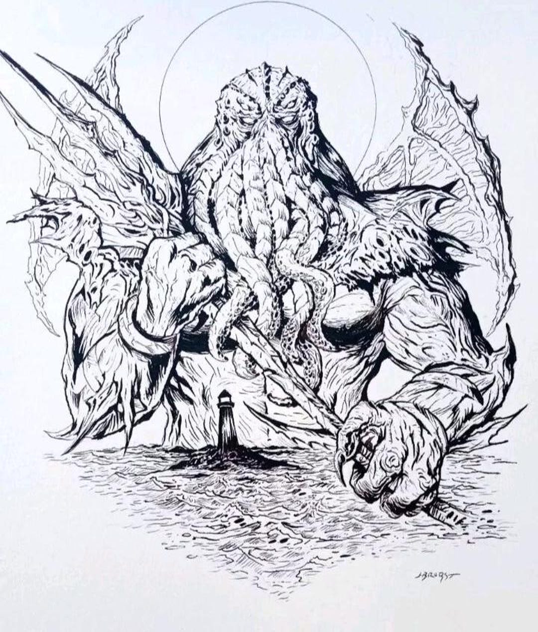 Lovecraft Cthulhu Original Comic Art Fantasy Illustration Ink Painting ...