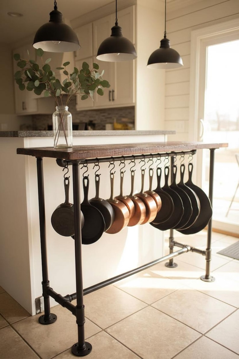 Handmade Hickory Sideboard Table: Farmhouse Kitchen Island With Pan ...