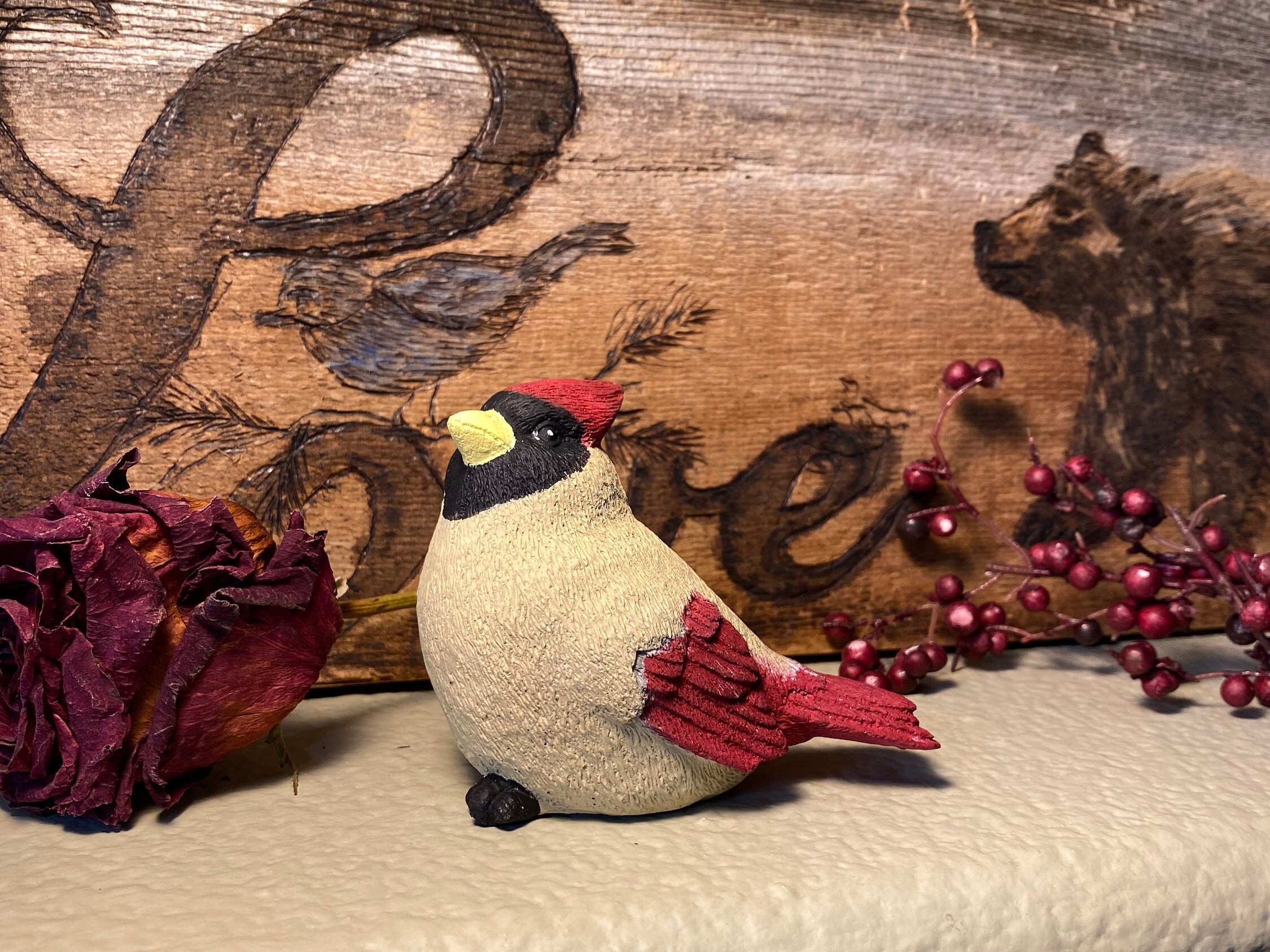 Handcrafted Female Cardinal Cement Figurine | Etsy