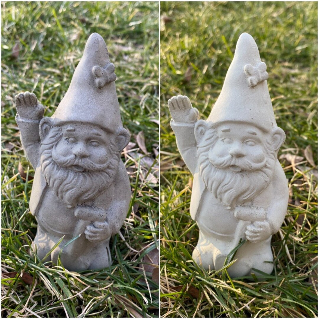 Cute Handmade Garden Gnome Stone Finish or White Cement Statue - Etsy