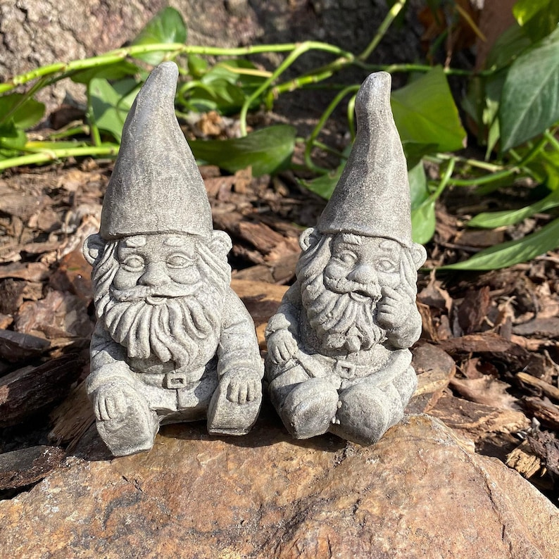 Cheerful Pair of Garden Gnomes Handmade Cement Statues - Etsy